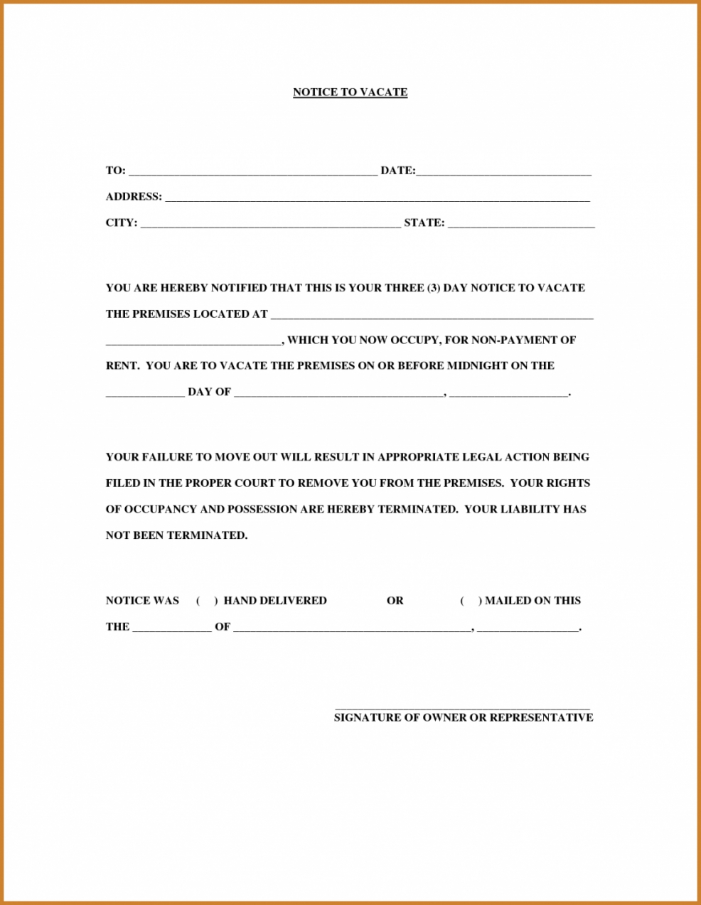 Free Thirty Day Notice To Vacate Template Excel Sample Tacitproject