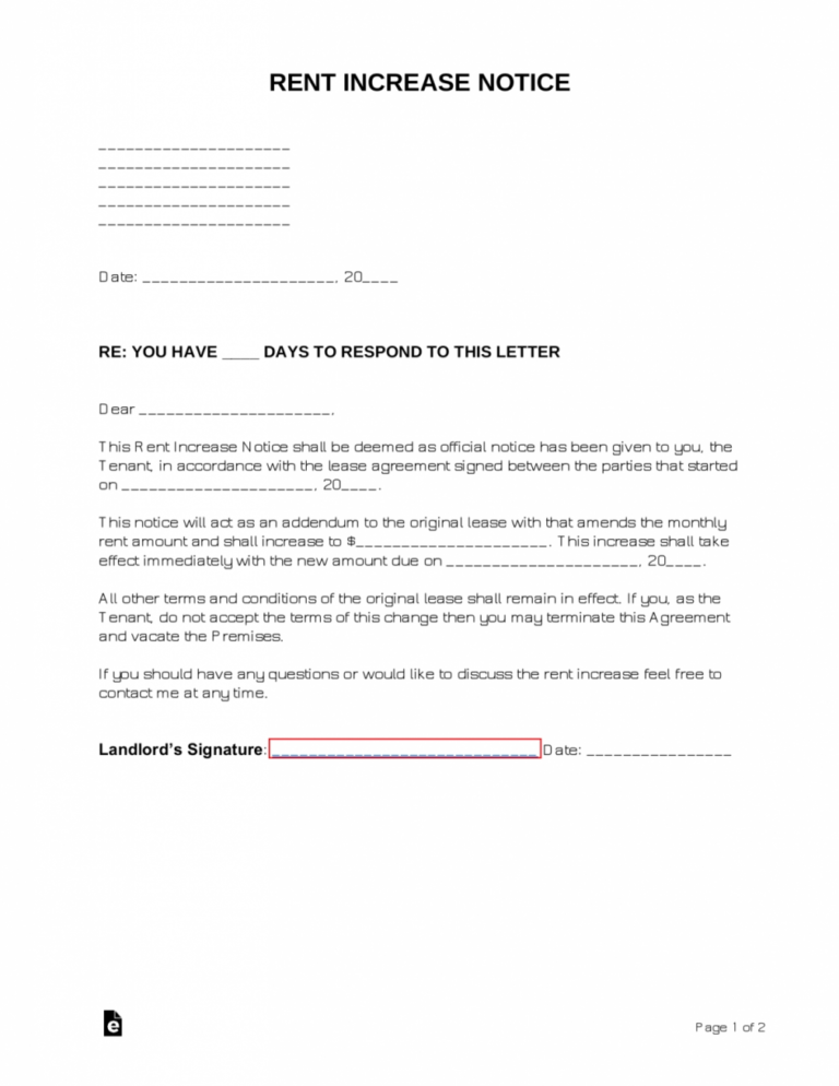 Best Notice Of Rent Increase Template Word Sample - Tacitproject