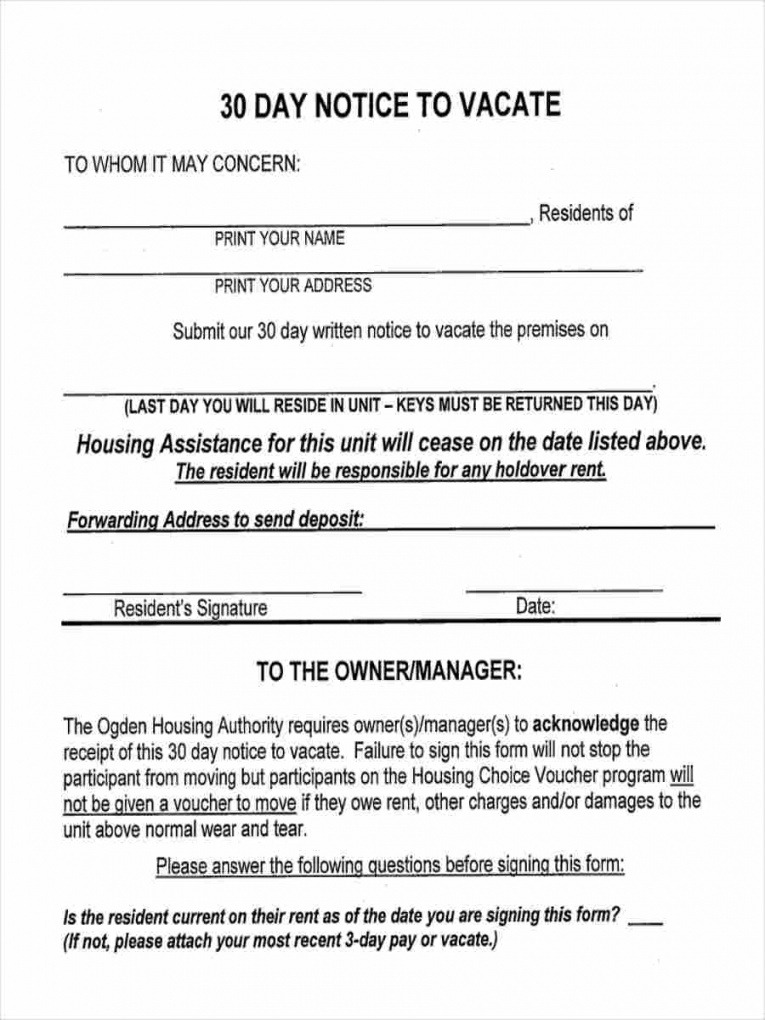 Costum Thirty Day Notice Template Doc Example Tacitproject