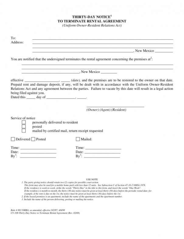 Printable Thirty Day Notice Template Excel Example Tacitproject