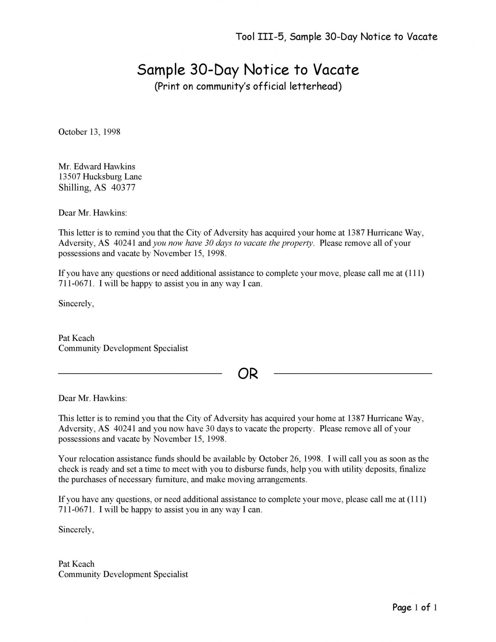 How To Write A 30 Day Notice Template