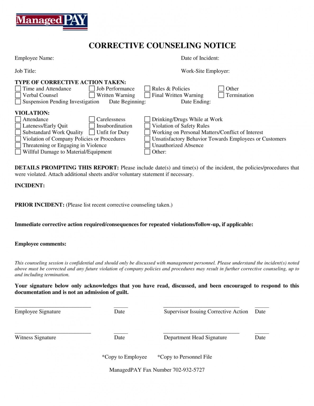 Costum Employee Improvement Notice Template PDF Sample - Tacitproject