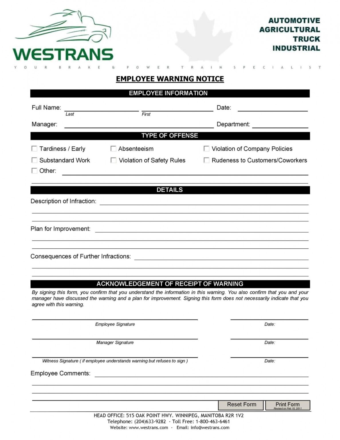 Written Warning Notice Template