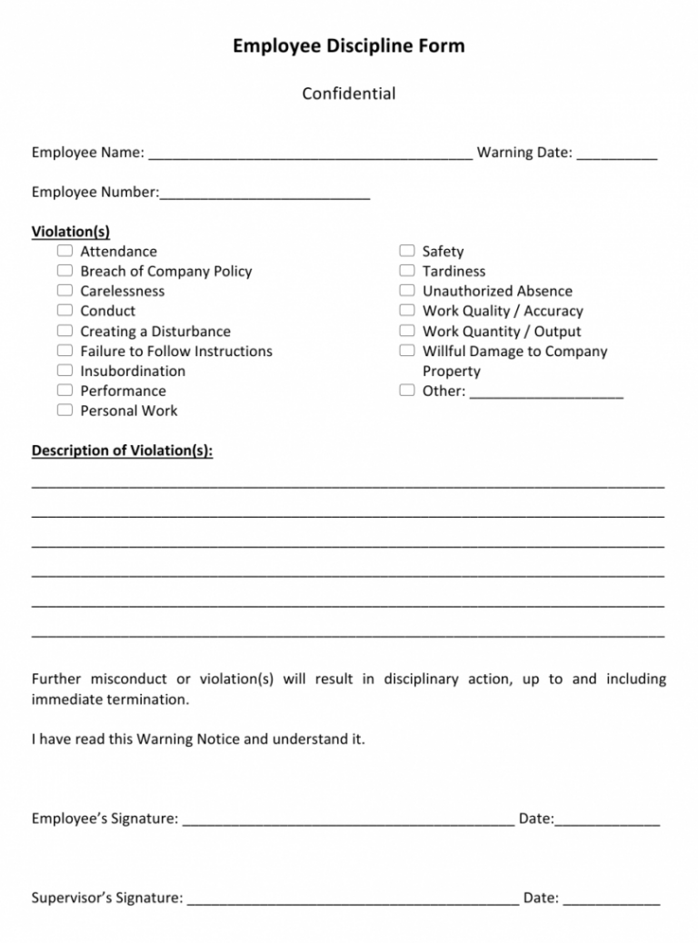 Printable Disciplinary Notice Template Doc Example - Tacitproject