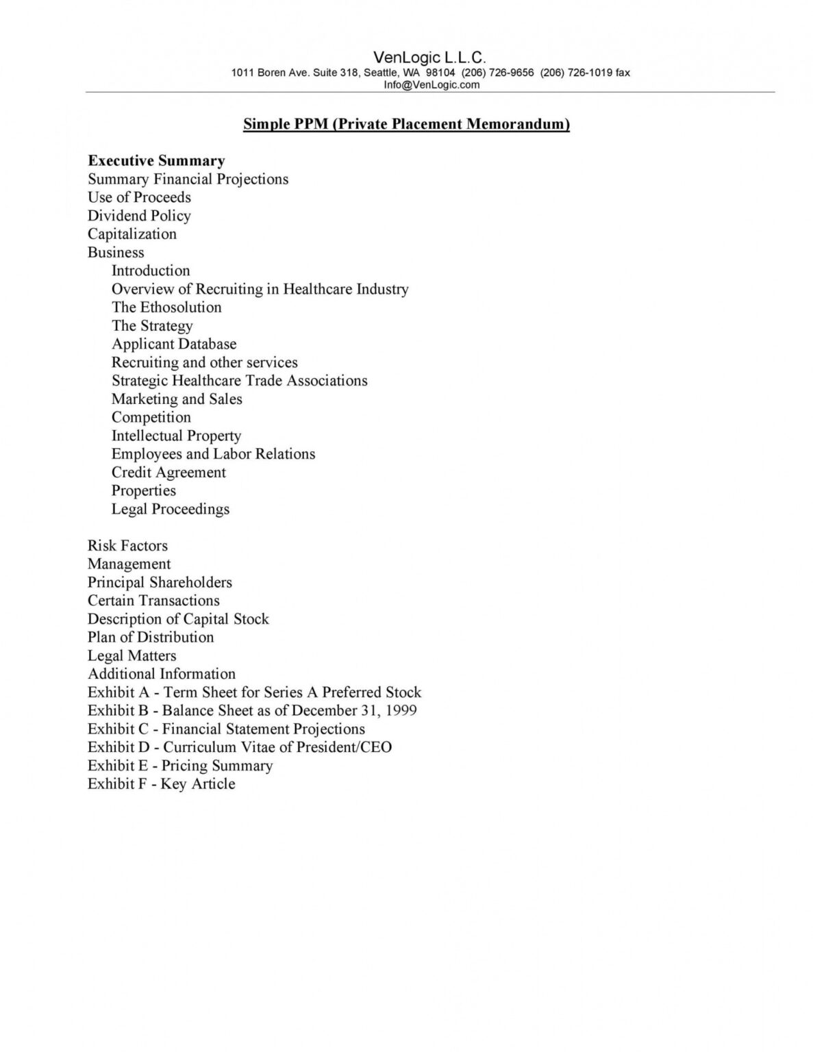 Best Private Placement Memorandum Template PDF Example - Tacitproject