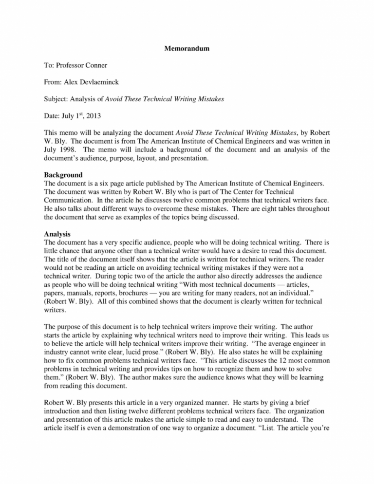 Printable Technical Memorandum Template PDF - Tacitproject