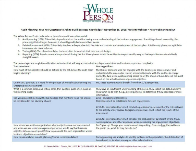 Professional External Audit Planning Memorandum Template Excel Sample ...