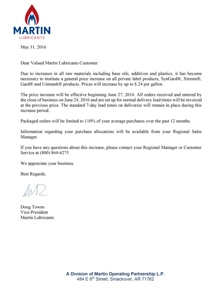 Rate Increase Notice Template