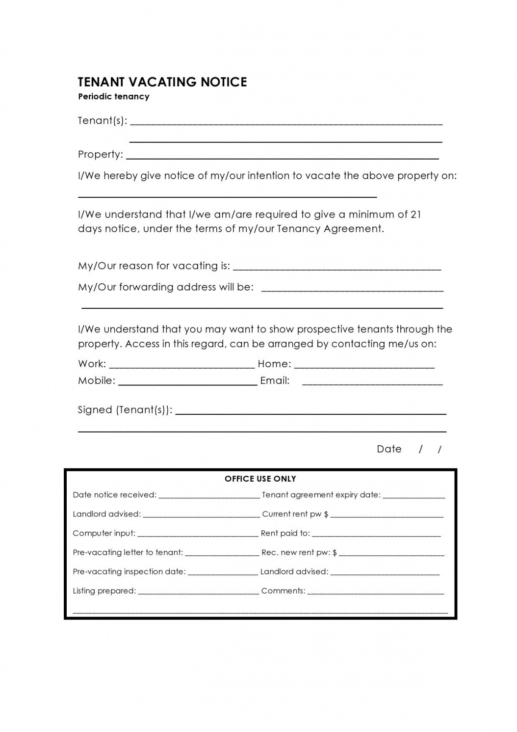 Tenant 60 Day Notice To Vacate Template