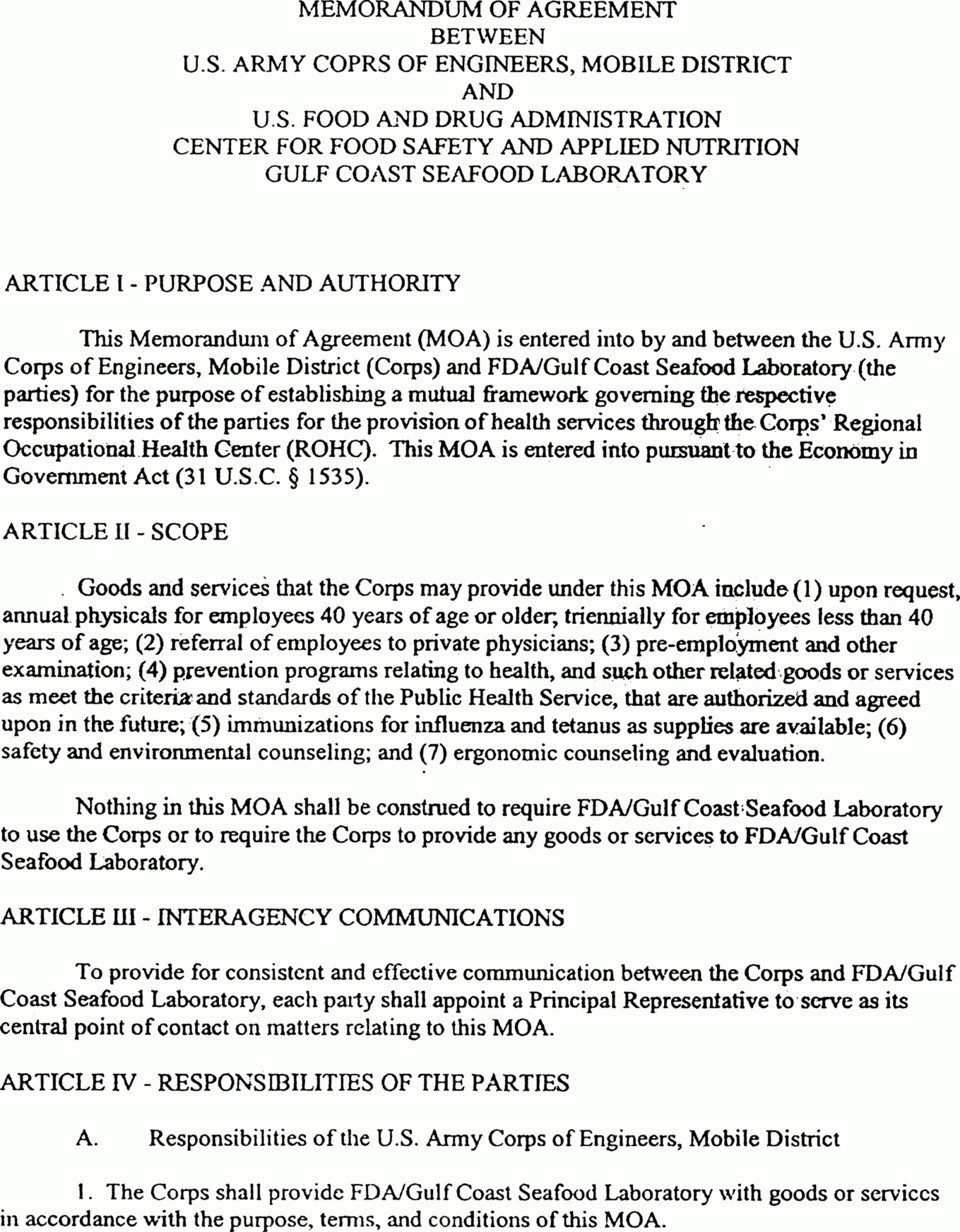Army Memorandum Of Agreement Template