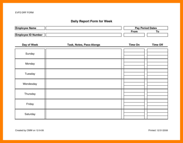 Daily Activity Report Template Excel Example - Tacitproject