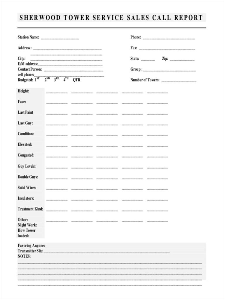 Editable Sales Call Report Template Excel Sample - Tacitproject