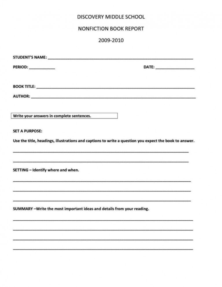 8 Printable Book Report Template High School Excel - Tacitproject