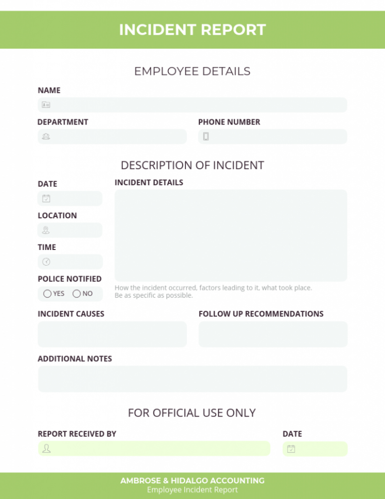 9 Printable Employee Workplace Incident Report Template Word - Tacitproject