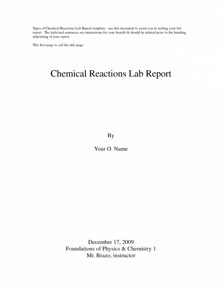 Editable Title Page Lab Report Template Sample - Tacitproject