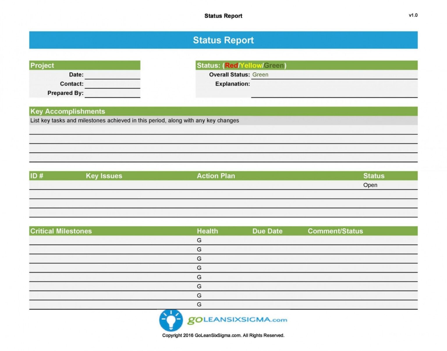 6 A3 Project Status Report Template XLS - Tacitproject