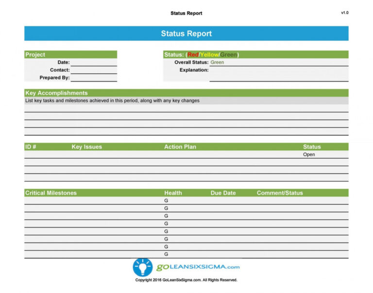 6 A3 Project Status Report Template XLS - Tacitproject