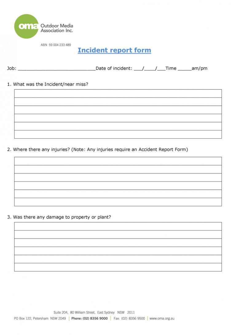 7 Accident And Incident Report Template Excel - Tacitproject