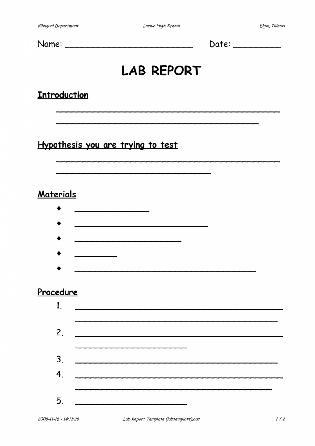 10 Middle School Lab Report Template Example - Tacitproject