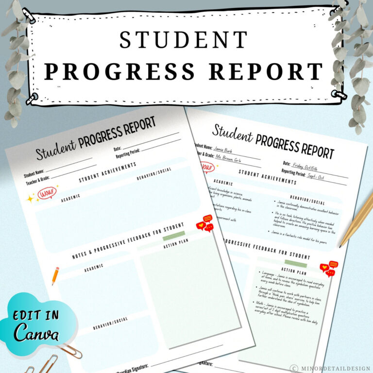 Esl Student Progress Report Template