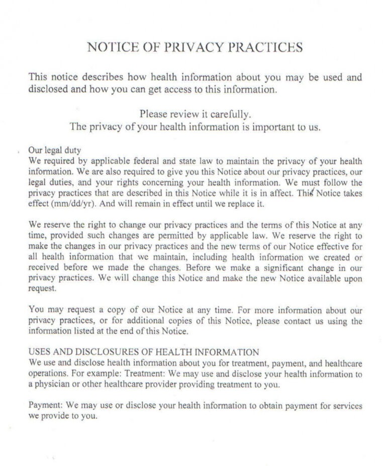 Notice Of Privacy Practices Dental Template