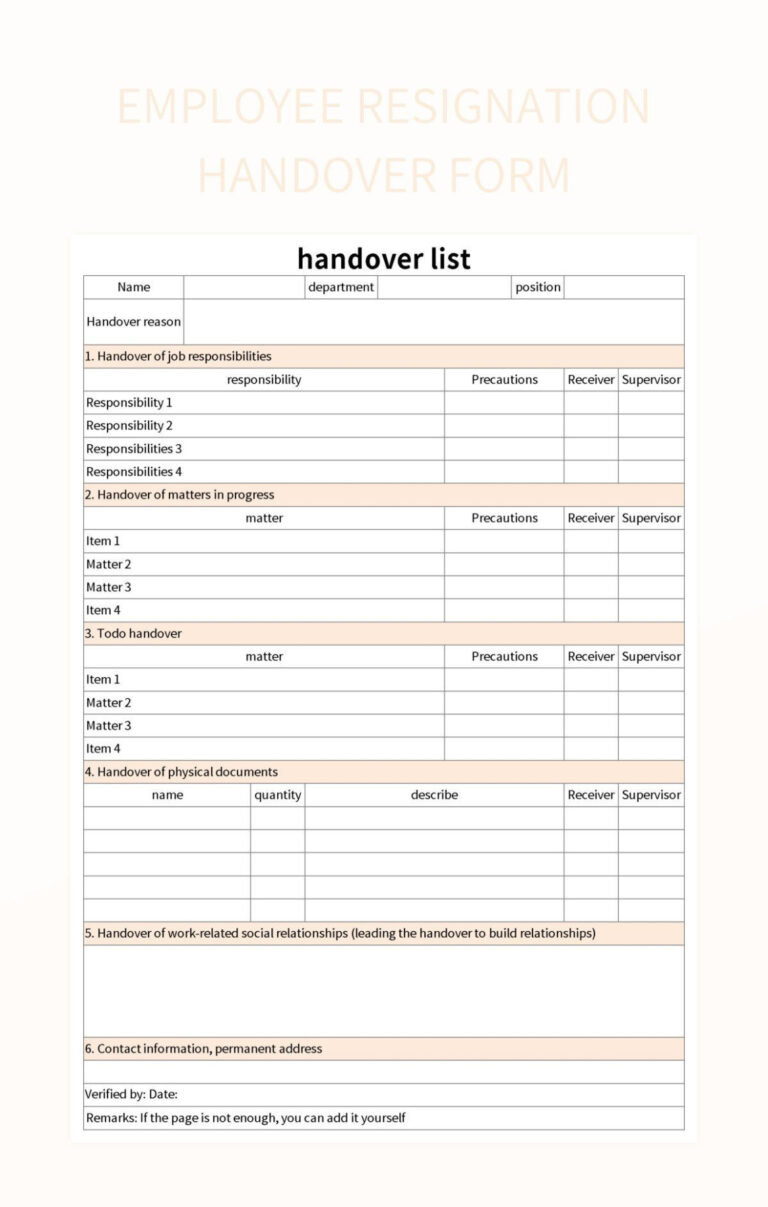 Shift Handover Report Template
