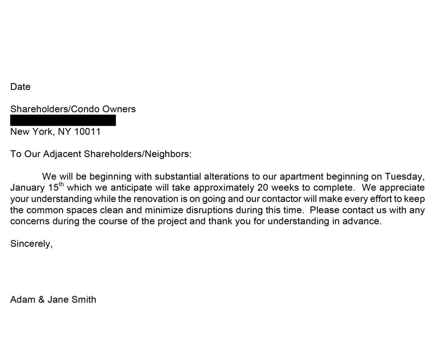 Notice Of Construction To Residents Template
