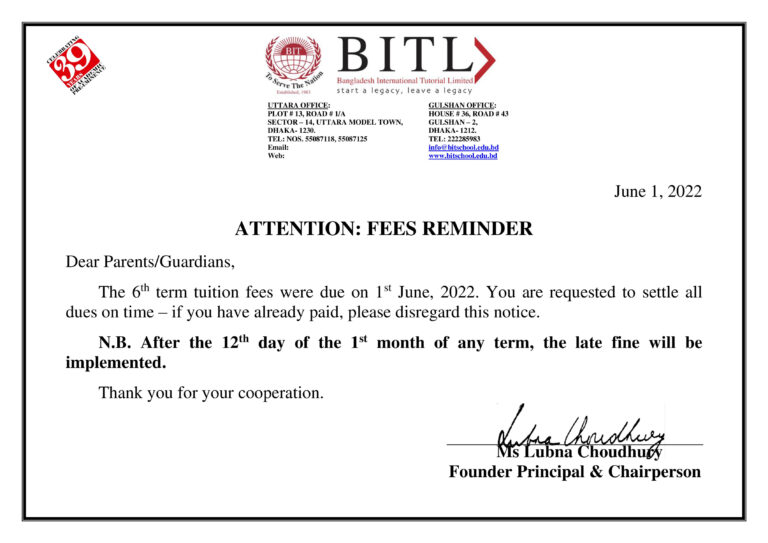 Editable Parent School Fee Reminder Notice Template - Tacitproject