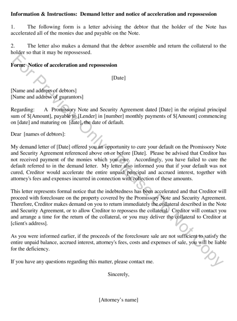 Notice Of Vehicle Repossession Letter Template