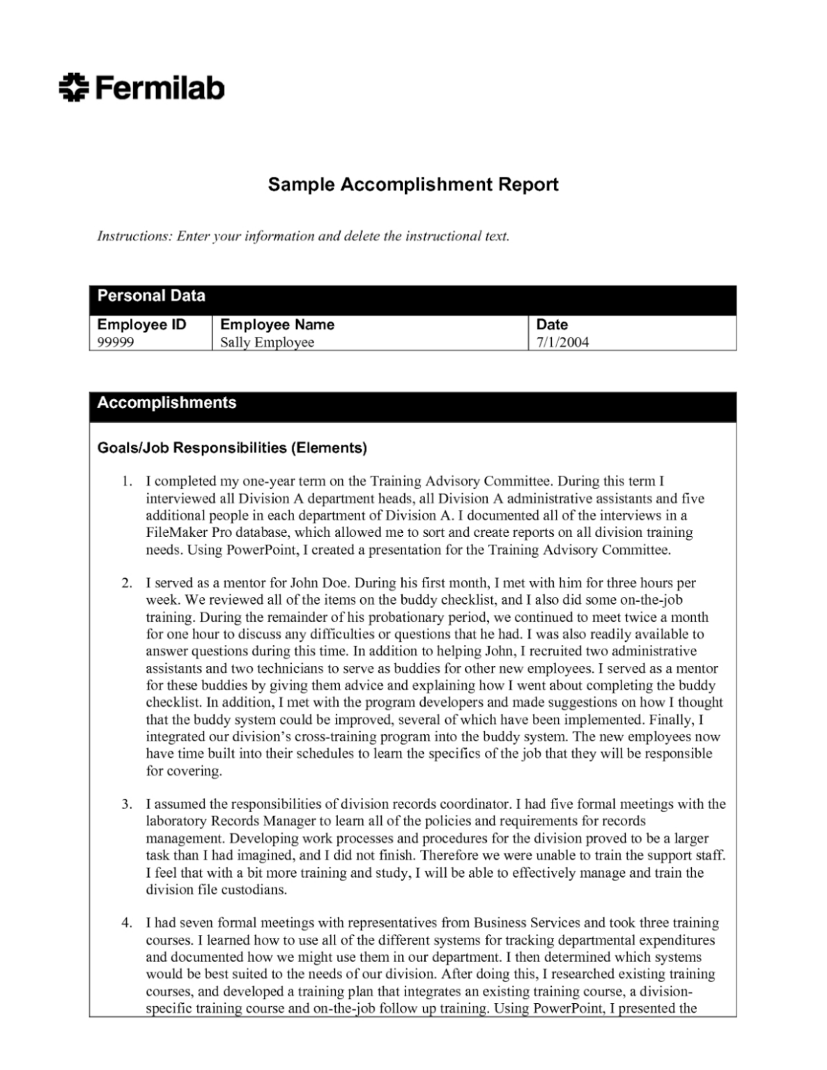 Monthly Accomplishment Report Template