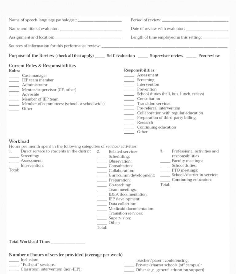 Free Speech Therapy Evaluation Report Template Sample - Tacitproject