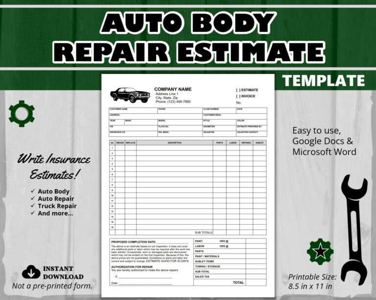 Vehicle Body Damage Report Template