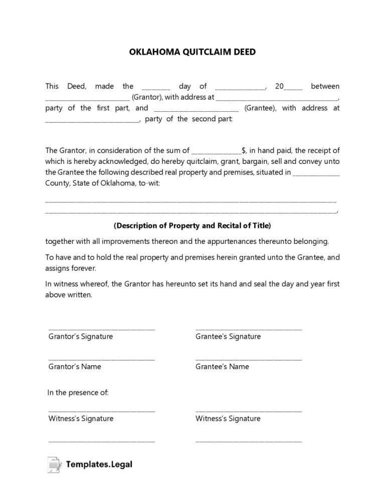 Oklahoma General Warranty Deed Template