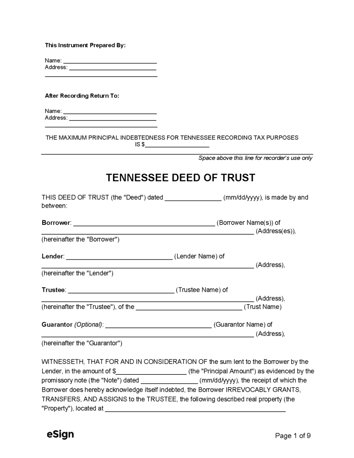 Property Trust Deed Template