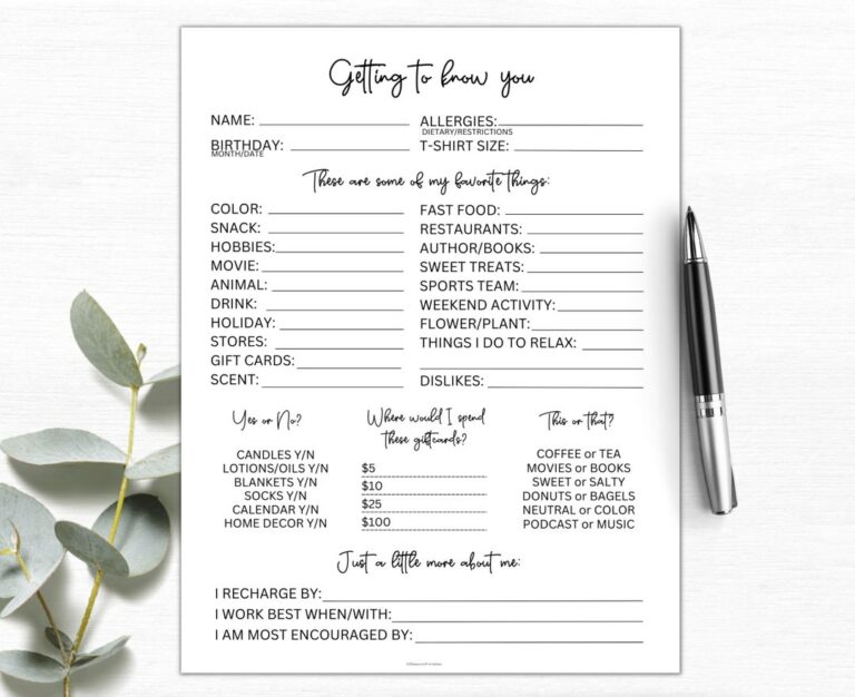 Coworkers Getting to Know Your Employees Questionnaire Template