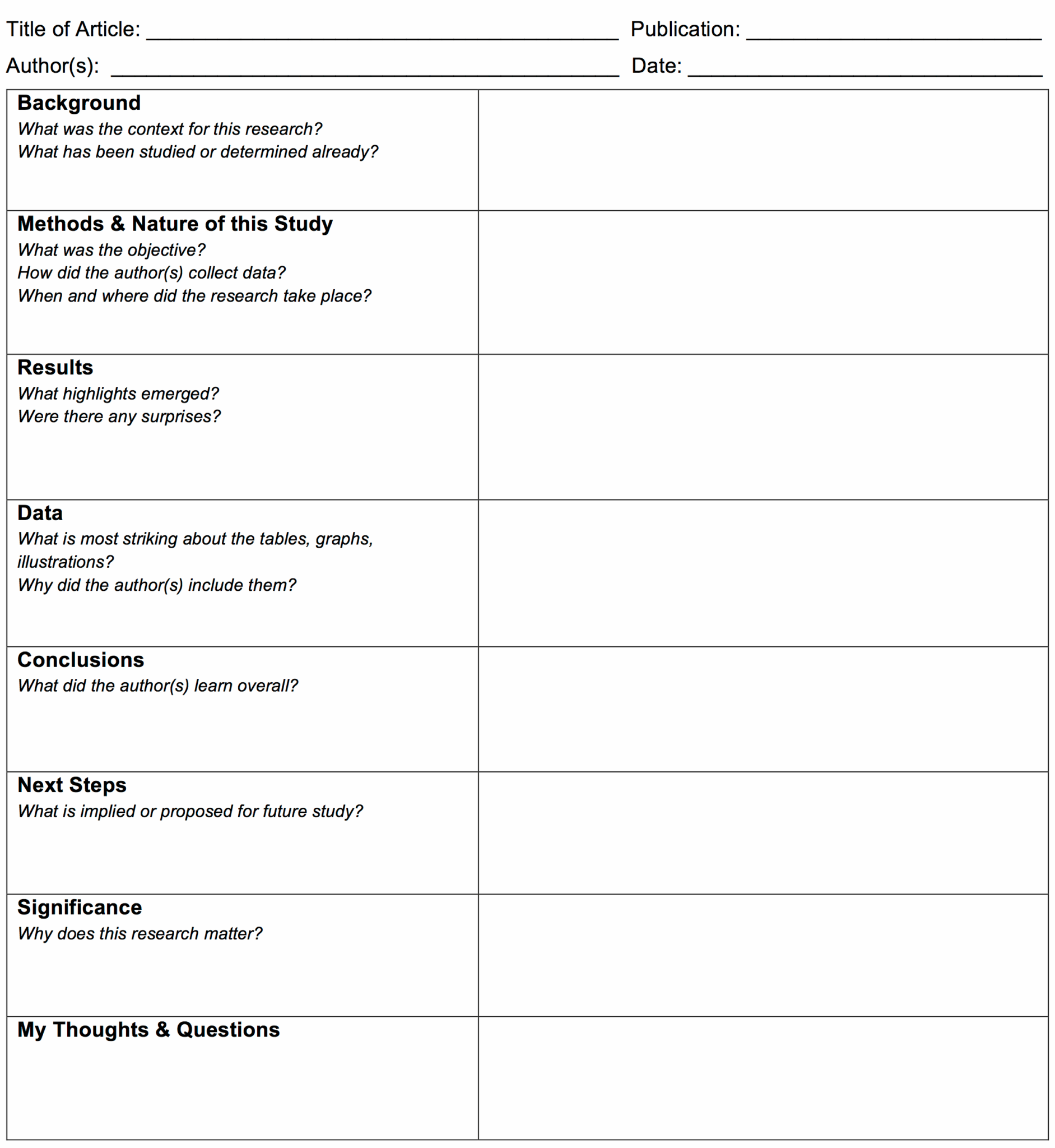 Academic Research Notes Journal Template