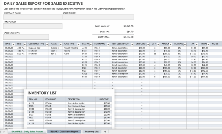 Daily Sales Journal Template