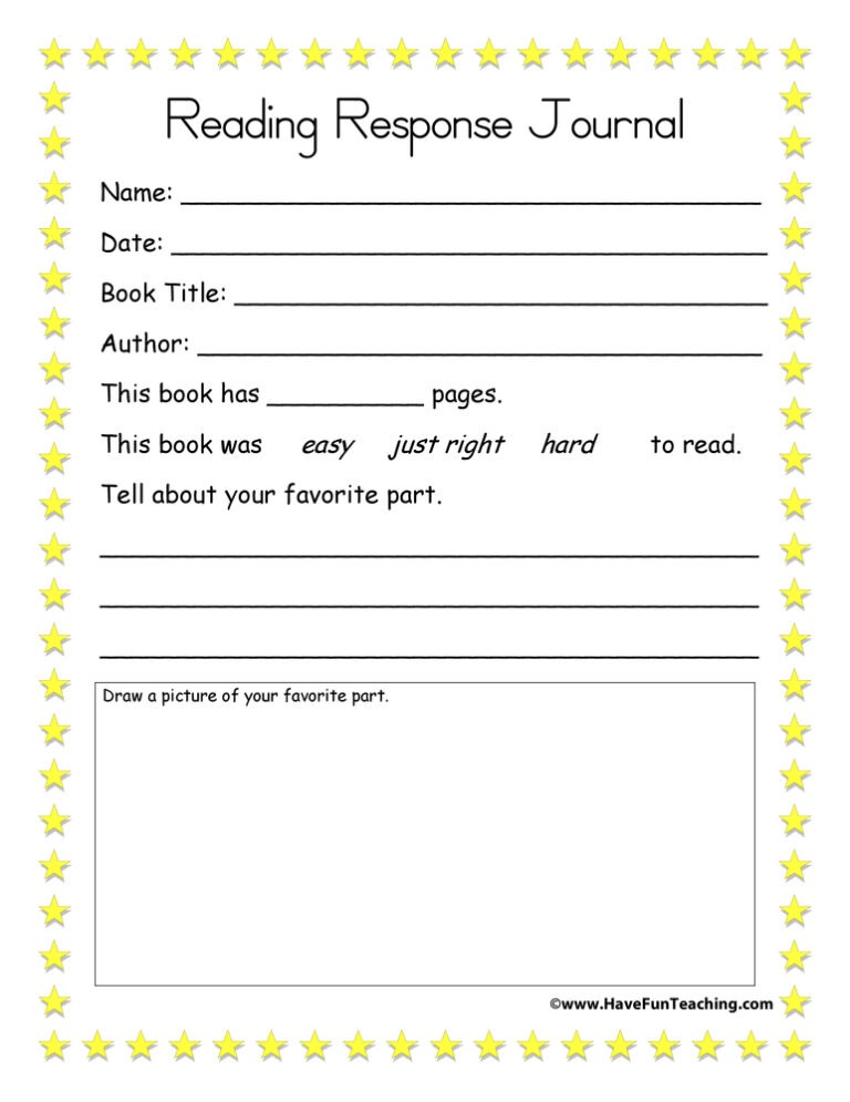 First Grade Reading Response Journal Template
