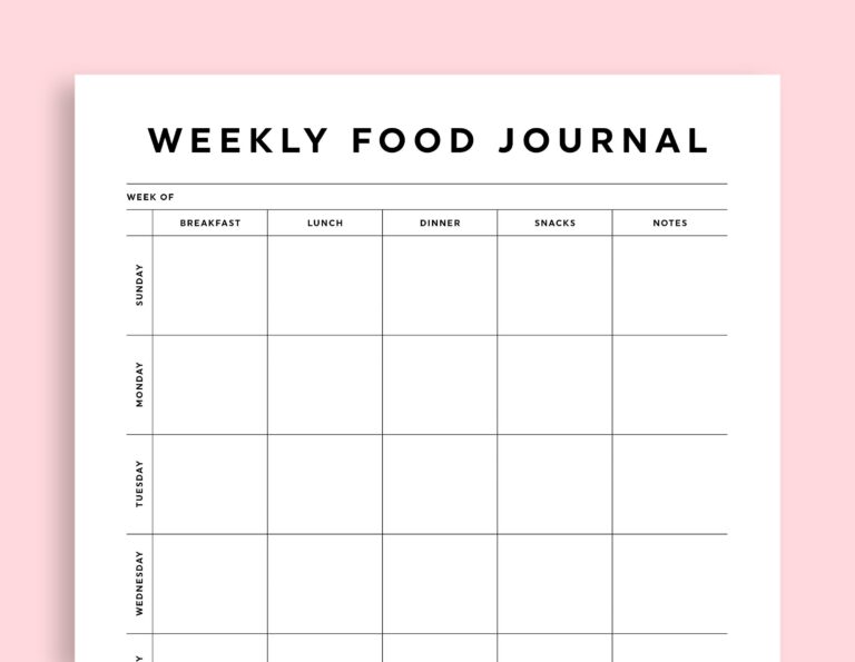 Printable Weekly Food Journal Template